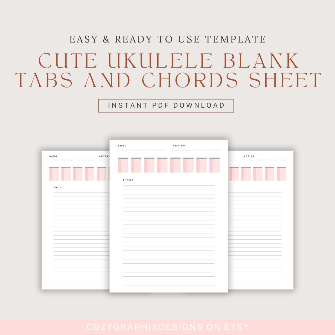 Ukulele Blank Tabs & Chords Chart Instant Download Blank Sheet Music ... Ukulele Blank Tabs & Chords Chart Instant Download Blank Sheet Music ...