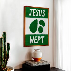 Jesus Wept Retro Aesthetic Christian Wall Art, John 11:35 Modern Bible ...