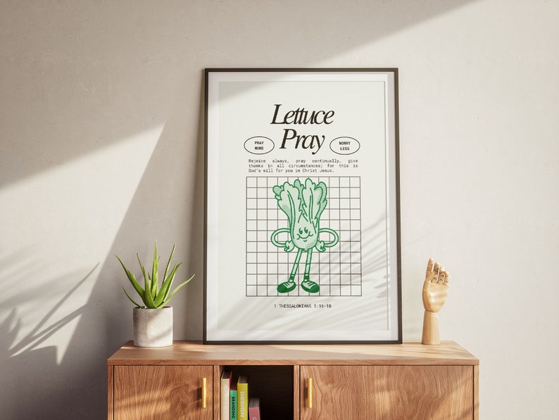 Lettuce Pray Christian Humor Funny Retro Christian Wall Art 1 ...