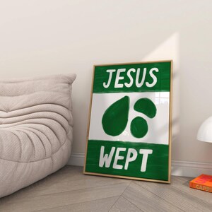 Jesus Wept Retro Aesthetic Christian Wall Art, John 11:35 Modern Bible ...