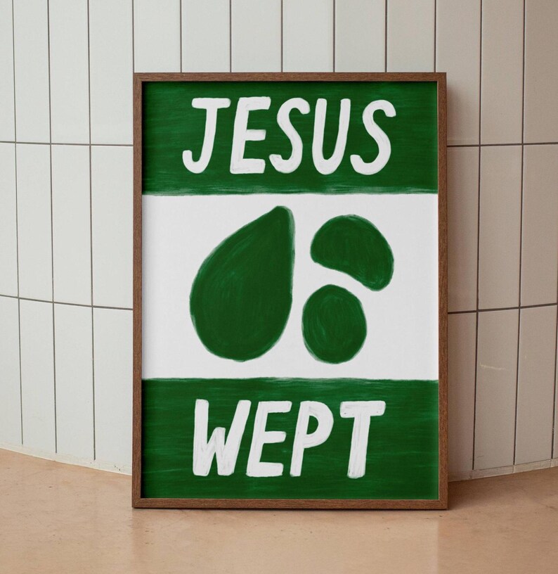 Jesus Wept Retro Aesthetic Christian Wall Art, John 11:35 Modern Bible ...