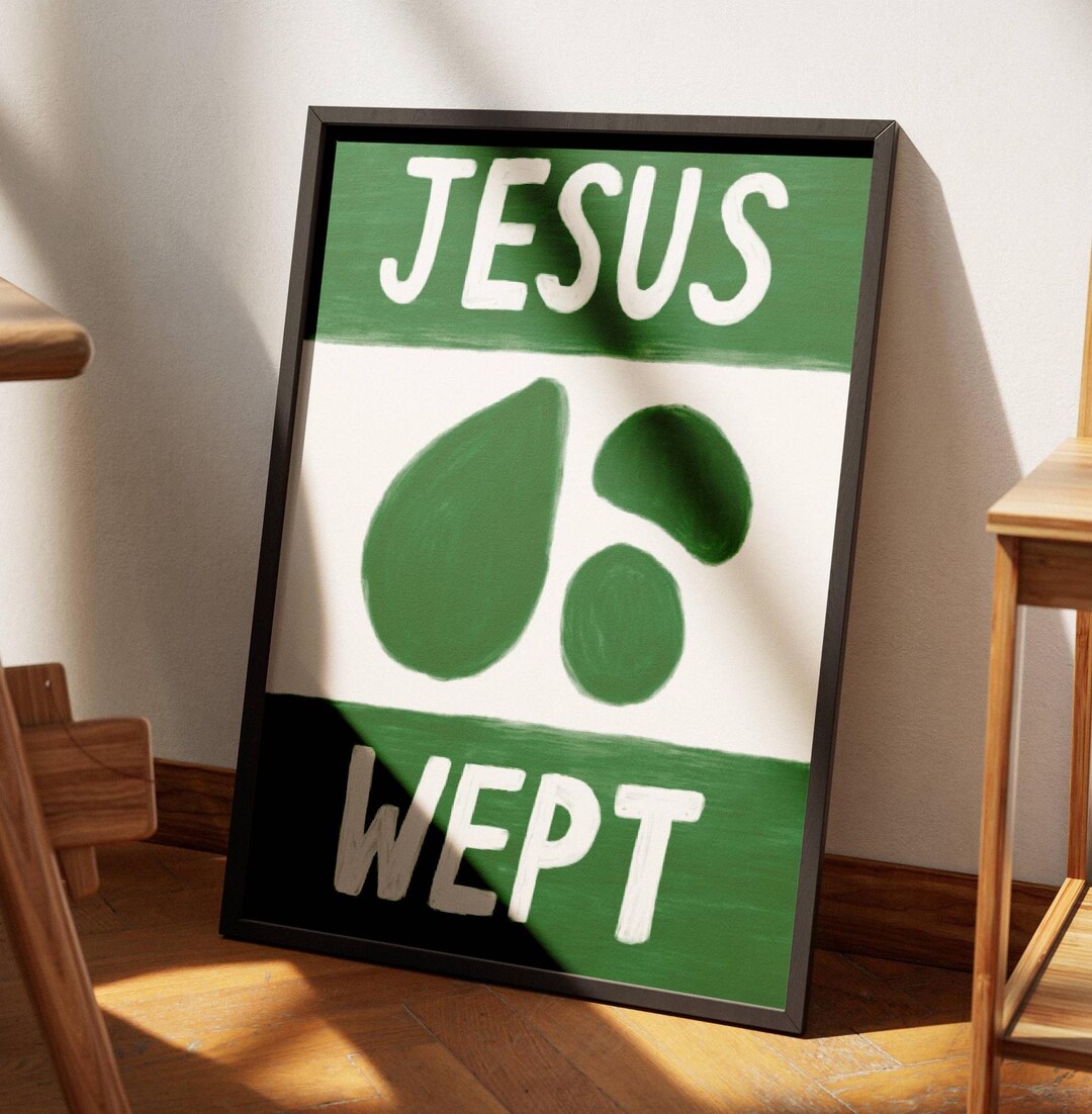 Jesus Wept Retro Aesthetic Christian Wall Art, John 11:35 Modern Bible ...