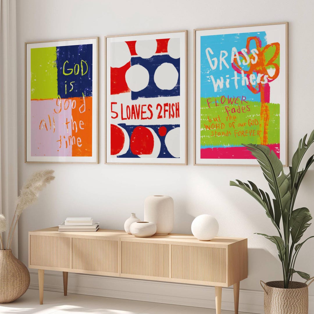 Set of 3 Aesthetic Christian Wall Art Bundle, Colorful Modern Christian ...
