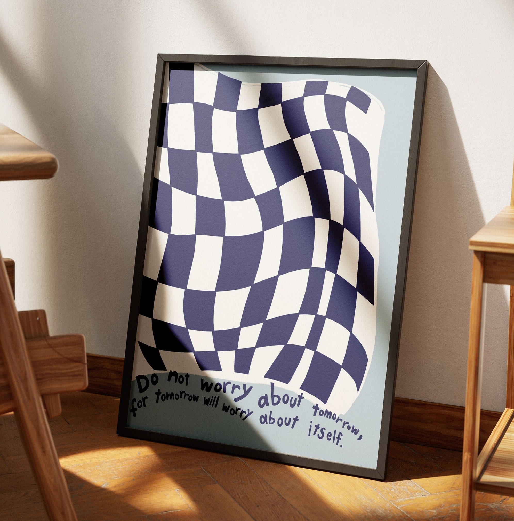 Retro Checkered Christian Art Aesthetic Christian Wall Art Matthew 6:34 ...