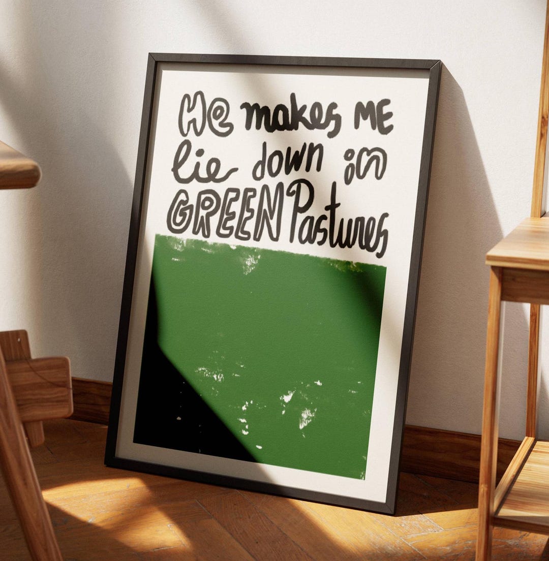 Psalm 23:2 Green Pastures Aesthetic Christian Wall Art, Modern Bible ...