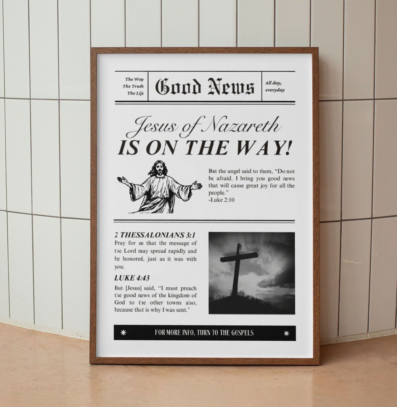 Good News Newspaper Vintage Aesthetic Christian Wall Art, Luke 2:10, 2 ...
