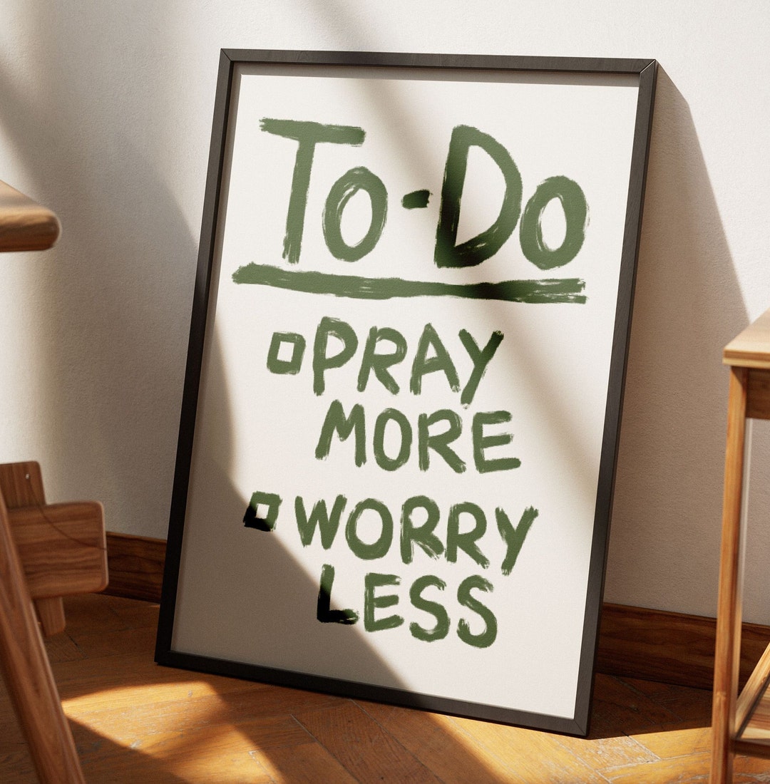 Pray More Worry Less Retro Christian Art Print, Aesthetic Christian ...