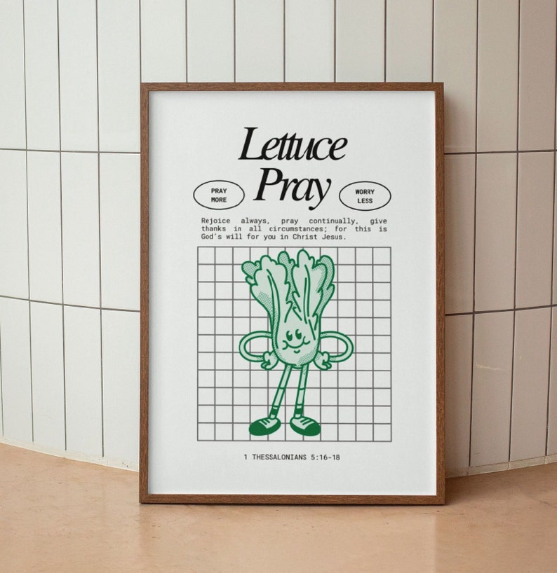 Lettuce Pray Christian Humor Funny Retro Christian Wall Art 1 ...