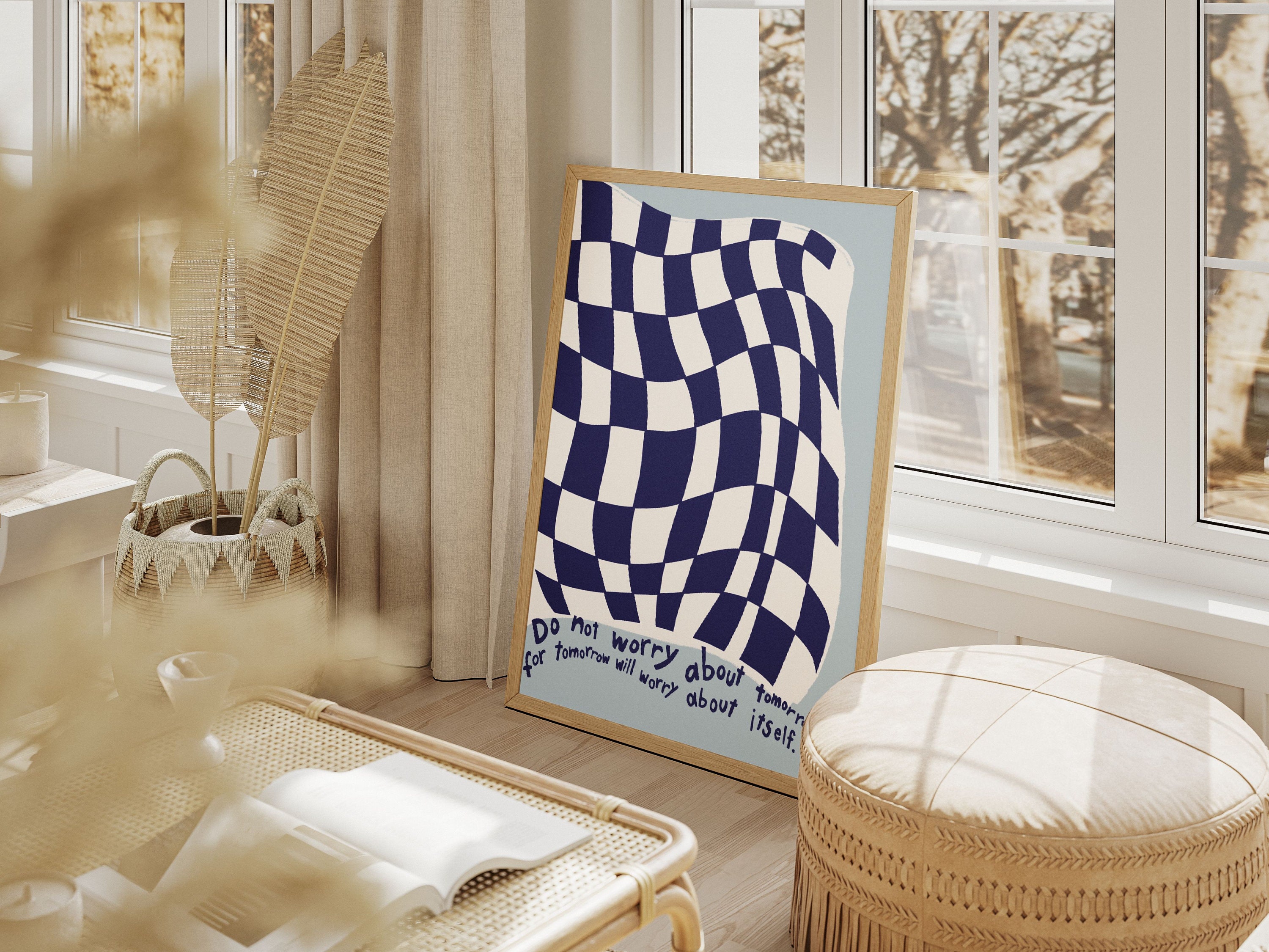 Retro Checkered Christian Art Aesthetic Christian Wall Art Matthew 6:34 ...