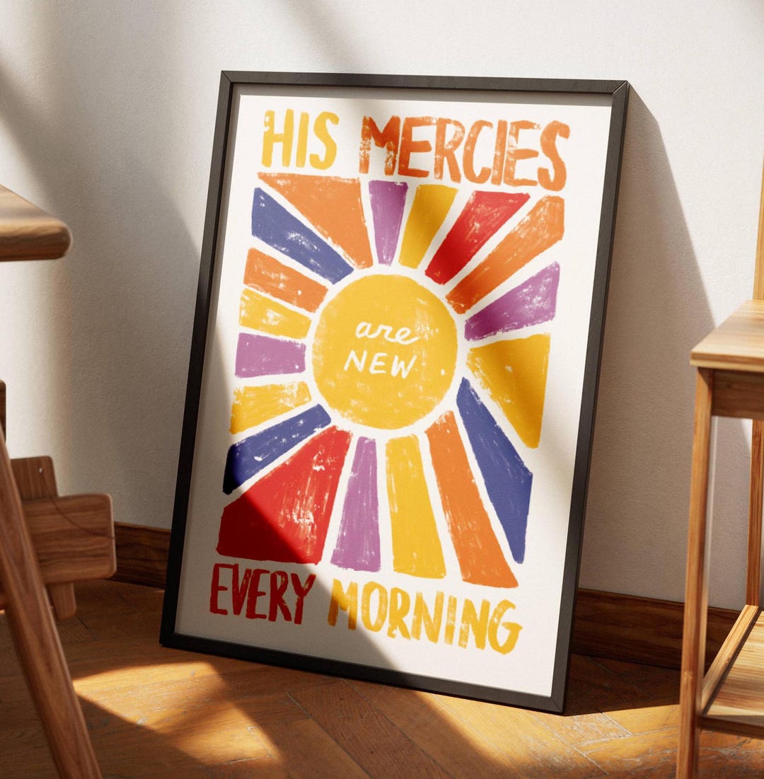 His Mercies Are New Retro Aesthetic Christian Wall Art, Lamentations 3: ...