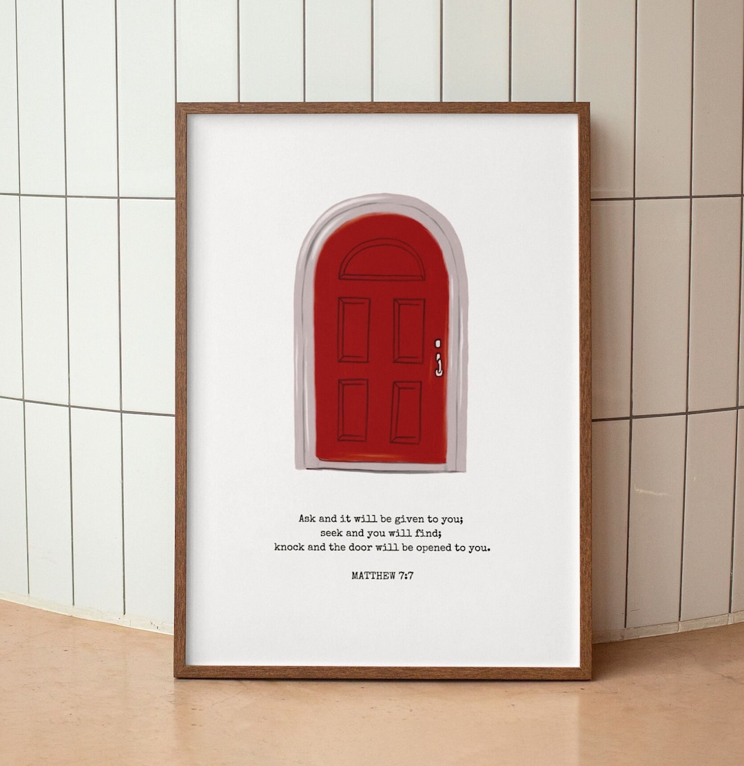 Matthew 7:7 Ask Seek Knock Door Modern Bible Verse Wall Art, Aesthetic ...
