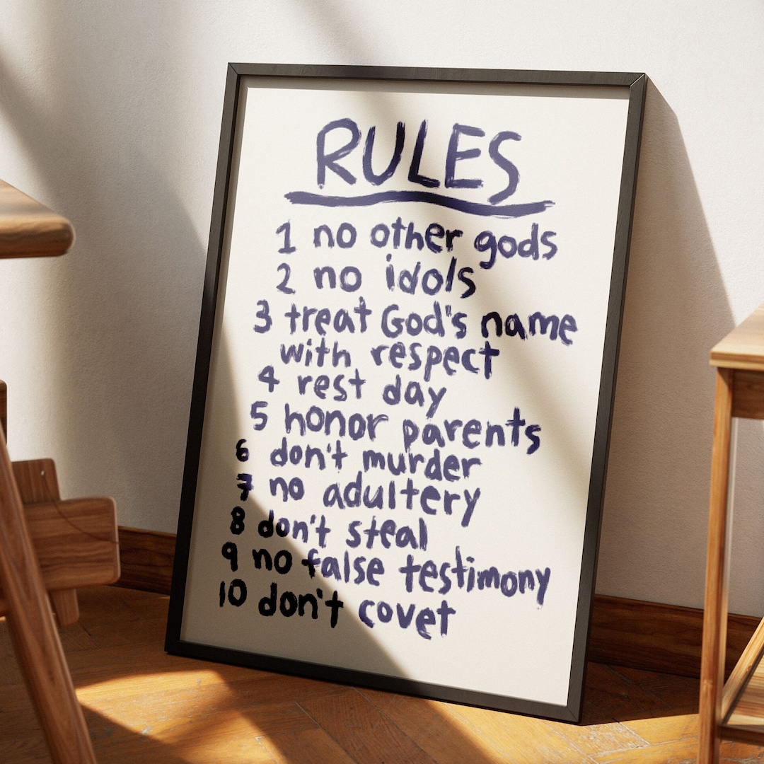 Retro Rules Art Print, 10 Commandments Aesthetic Christian Wall Art ...