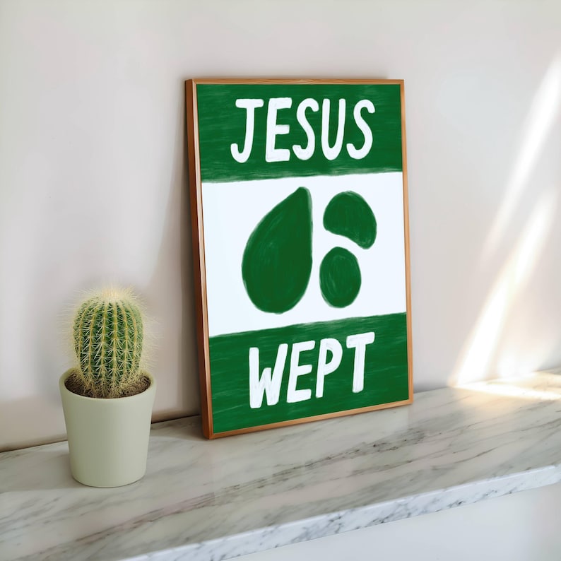 Jesus Wept Retro Aesthetic Christian Wall Art, John 11:35 Modern Bible ...