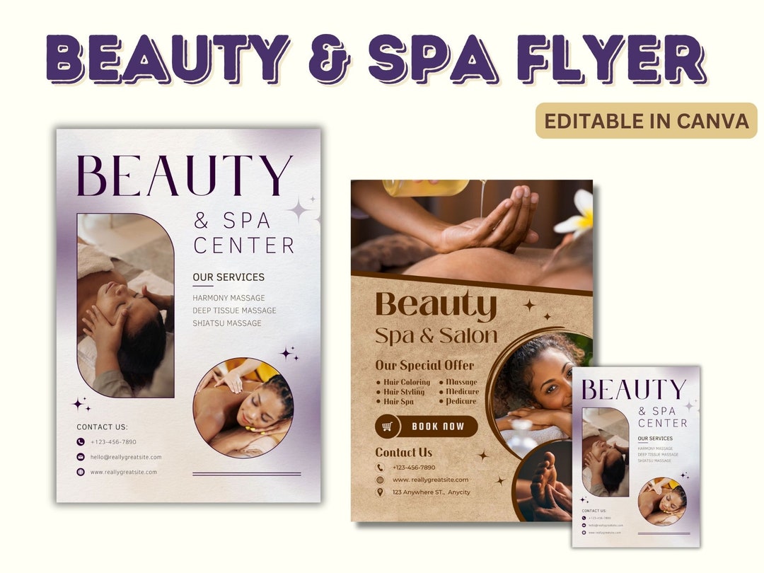 Beauty and Spa Template Flyer, Canva Editable Template for Luxurious ...