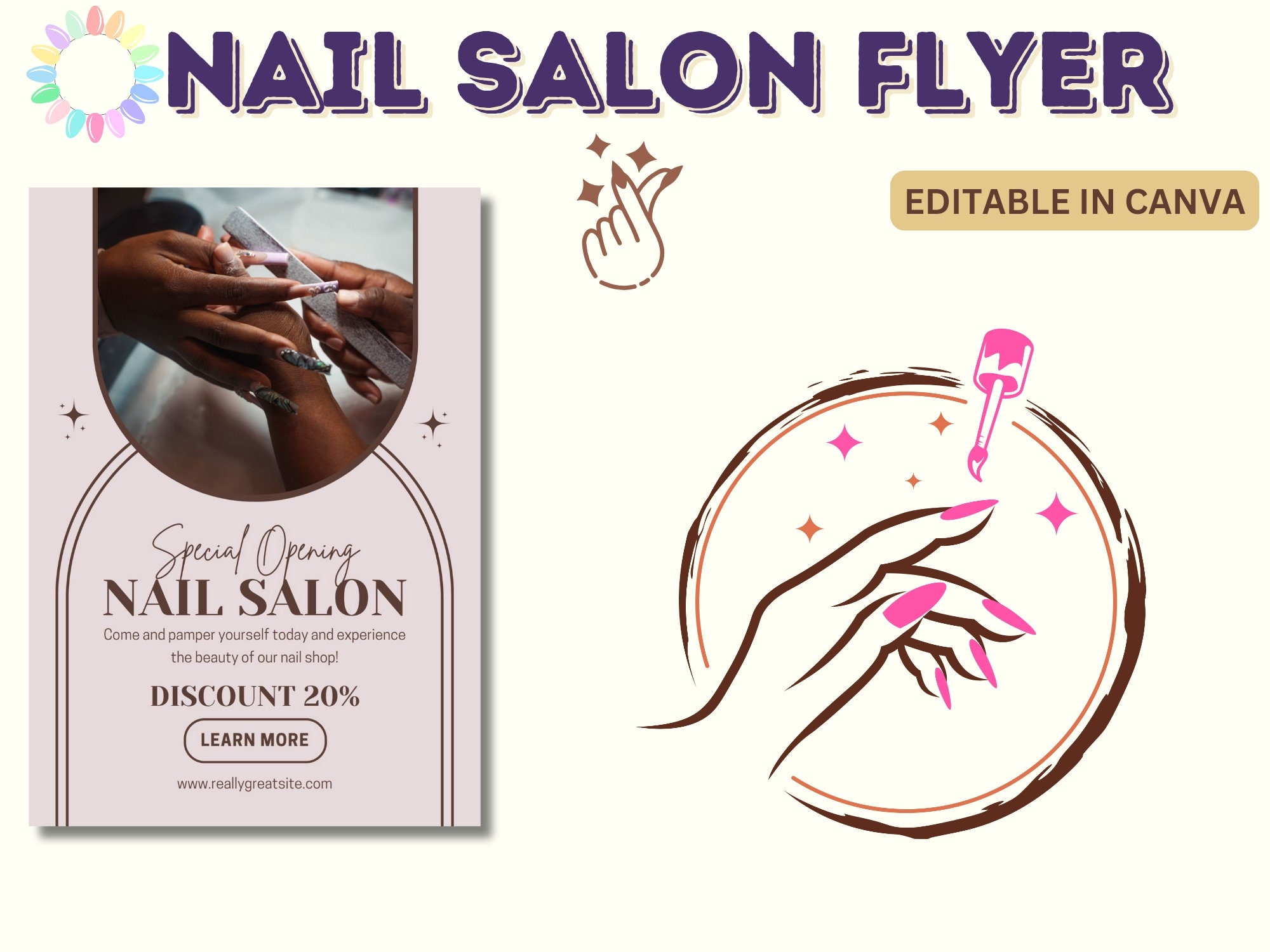 Nails Salon Flyer, Manicure and Pedicure Canva Editable Template Flyer ...