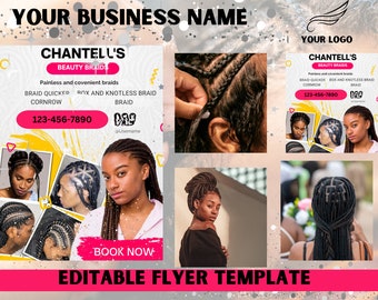 Braids Specials Flyer, DIY Flyer Template Design, Braids Appointment ...