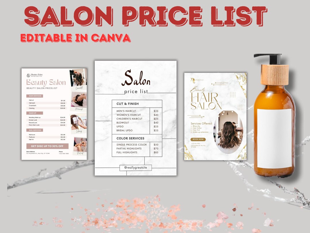 Salon Price List Flyer: Canva Editable Template for Stylish Promotions ...