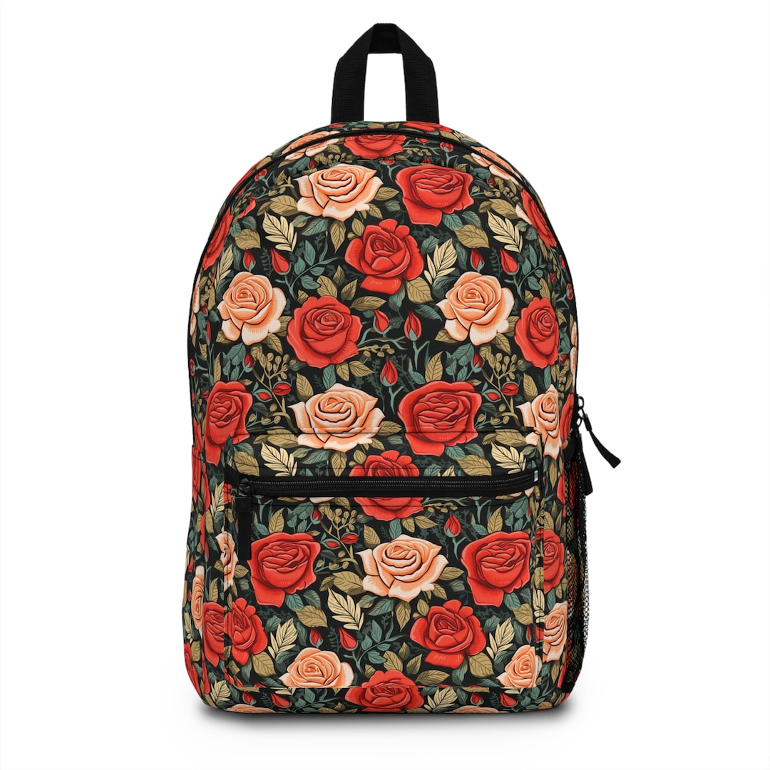 Vintage Rose Backpack, Red and Pink Rose Backpack, Vintage Inspired Bag ...