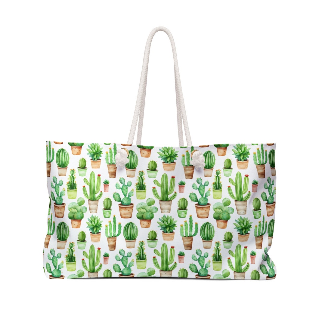 Watercolor Cactus Weekender Bag, Large Tote Bag, Cactus Overnight Bag ...