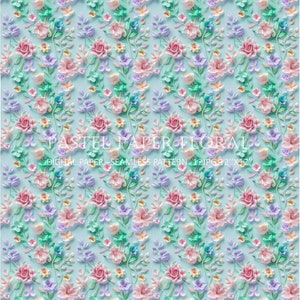Digital Paper Pack: 3D Pastel Floral Seamless Patterns - Instant ...