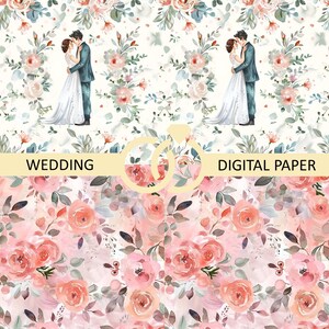 Watercolor Floral Wedding Clipart & Digital Paper Set (commercial Use ...