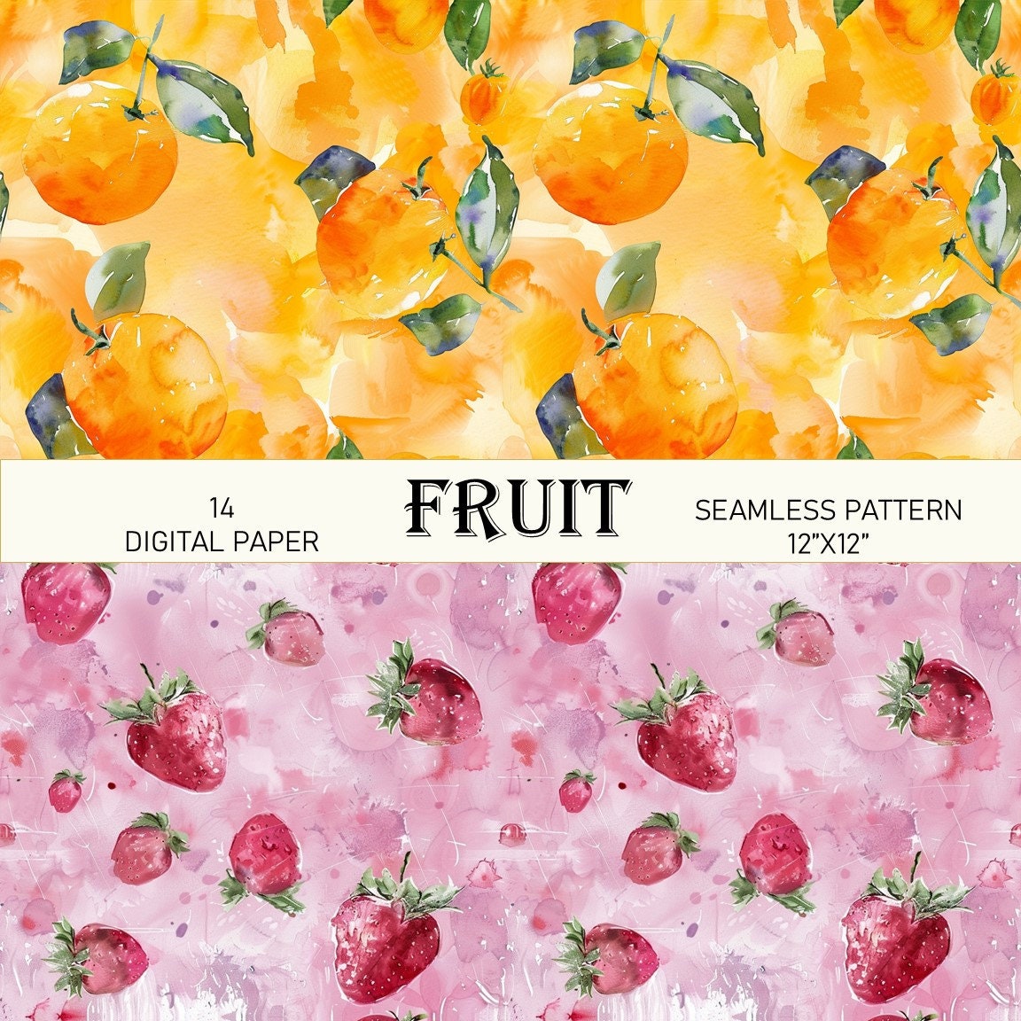 FRUIT Digital Paper Pack 12 Jpg Digital Paper, Seamless Pattern ...