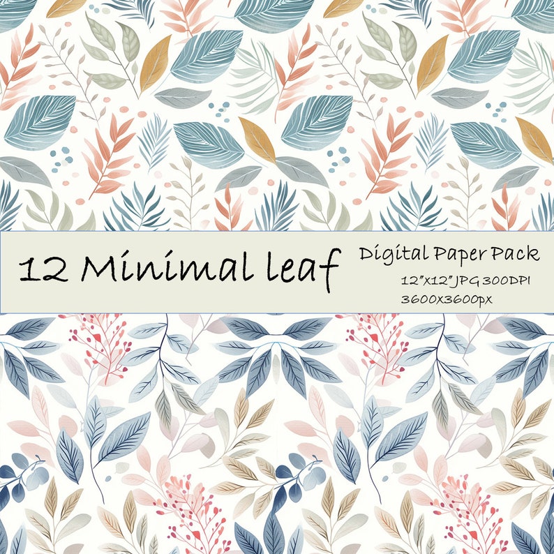 MINIMAL LEAF Digital Paper Digital Paper Pack 12 Jpegs/12png Instant ...