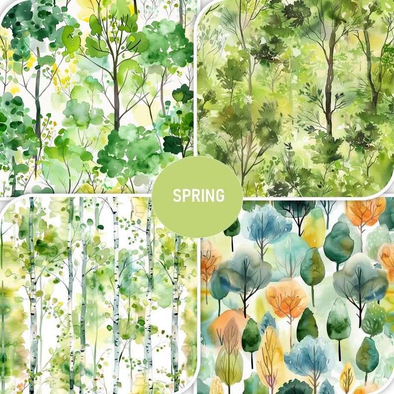 3 Seasons Forest Digital Paper - Watercolor Seamless Patterns - Sprint ...