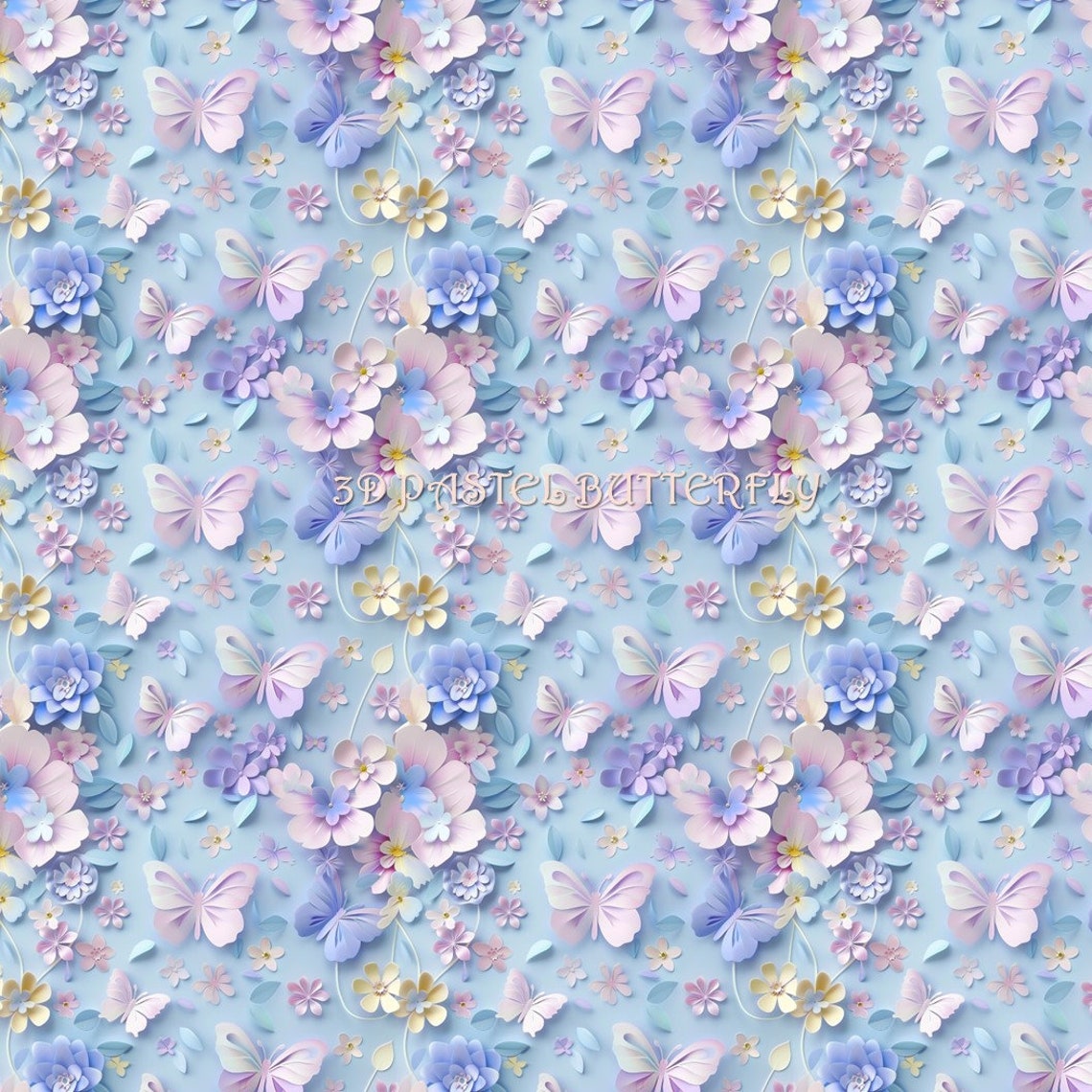 Digital Paper Pack: 3D Pastel Butterfly Seamless Patterns Instant ...