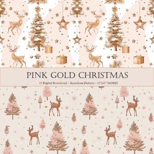 Pink Gold Christmas Seamless Pattern: Elegant Digital Paper (digital ...