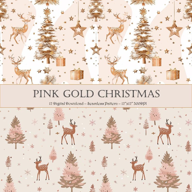 Pink Gold Christmas Seamless Pattern: Elegant Digital Paper (digital ...