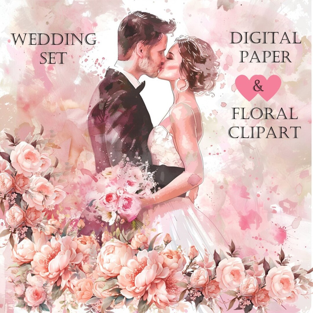 Watercolor Floral Wedding Clipart & Digital Paper Set (commercial Use ...