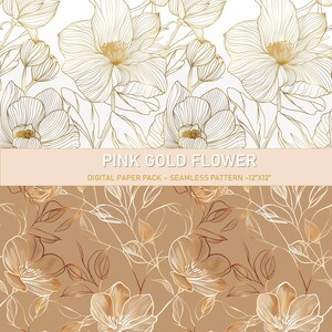 Pink Gold Flower Digital Paper: Seamless Floral Patterns (12x12in) - Etsy