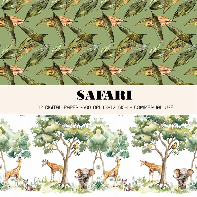 SAFARI Digital Paper Pack - 12 Jpg -seamless Pattern - Watercolor ...