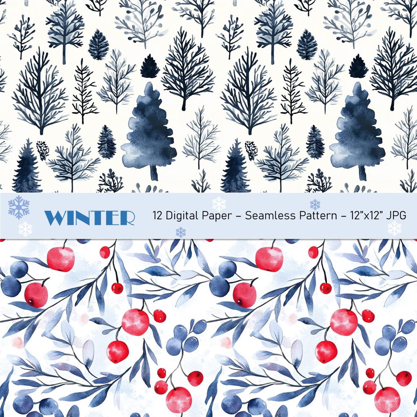 Watercolor Winter Digital Paper: Owl & Snowman Seamless Patterns ...
