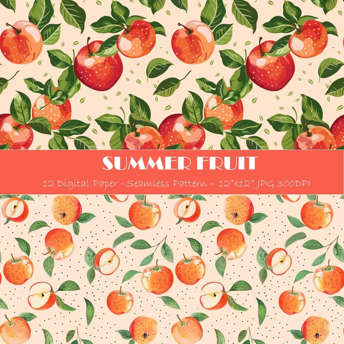 SUMMER FRUIT Digital Paper, Seamless Pattern ,fruit Pattern Summer ...