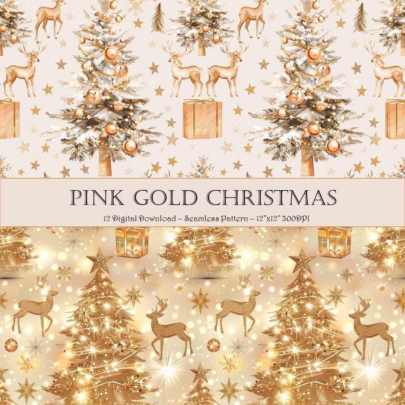 Pink Gold Christmas Seamless Pattern: Elegant Digital Paper (digital ...
