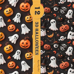 3D Halloween Seamless Digital Paper Pack | Spooky Ghosts, Pumpkins ...