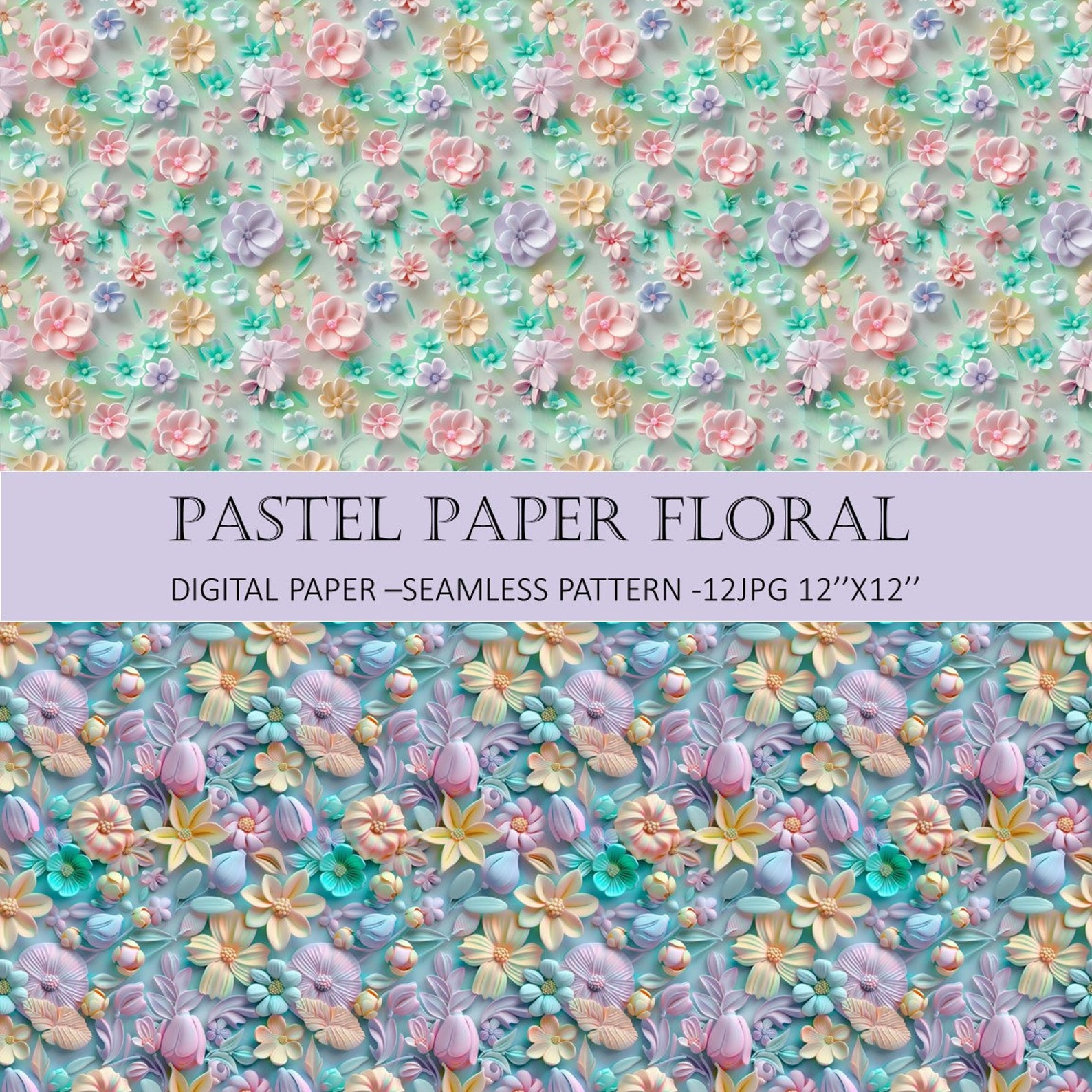 Digital Paper Pack: 3D Pastel Floral Seamless Patterns - Instant ...