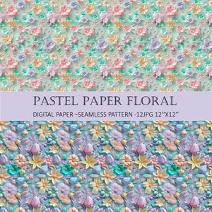 Digital Paper Pack: 3D Pastel Floral Seamless Patterns - Instant ...