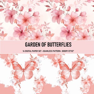 Butterfly Garden Digital Paper Pack: Seamless Watercolor Patterns ...