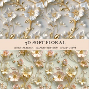 3D Floral Digital Paper Pack: Soft Tone Seamless Patterns (12x12 Inch ...