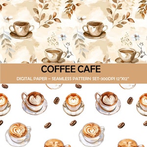 Coffee Cafe Digital Paper - Seamless Patterns- Coffee Shop-coffee Latte ...