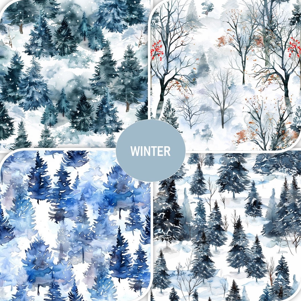 3 Seasons Forest Digital Paper Watercolor Seamless Patterns Sprint ...