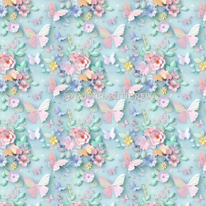 Digital Paper Pack: 3D Pastel Butterfly Seamless Patterns - Instant ...