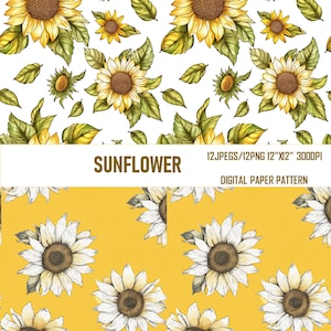 SUNFLOWER DIGITAL PAPER- Sunflower Seamless -floral Watercolor- Yellow ...