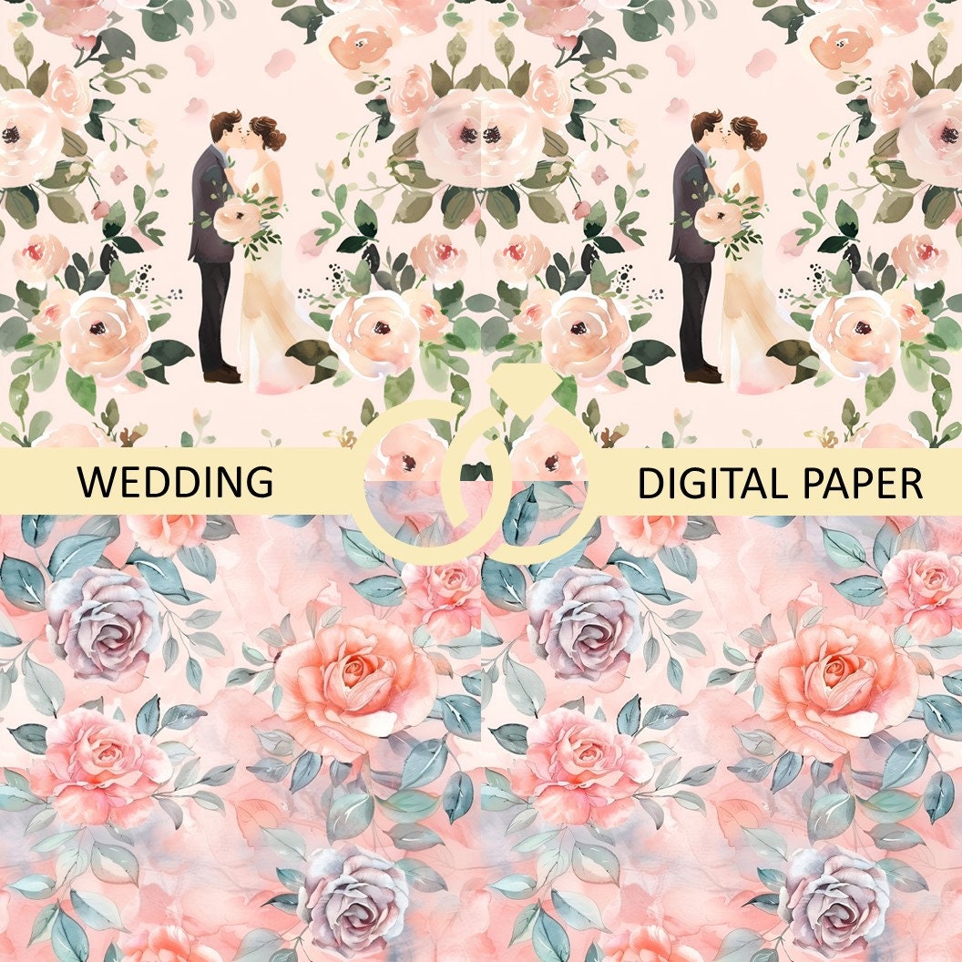 Watercolor Floral Wedding Clipart & Digital Paper Set (commercial Use ...