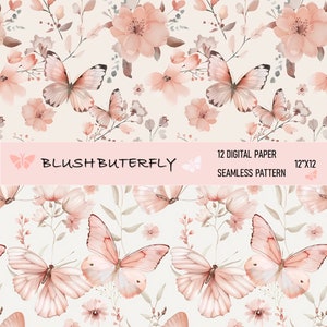 PINK COLLECTION Blush Butterfly Digital Paper Seamless Pattern ,blush ...