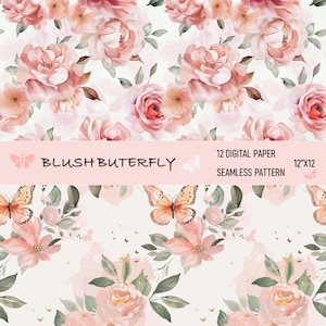 PINK COLLECTION Blush Butterfly Digital Paper Seamless Pattern ,blush ...