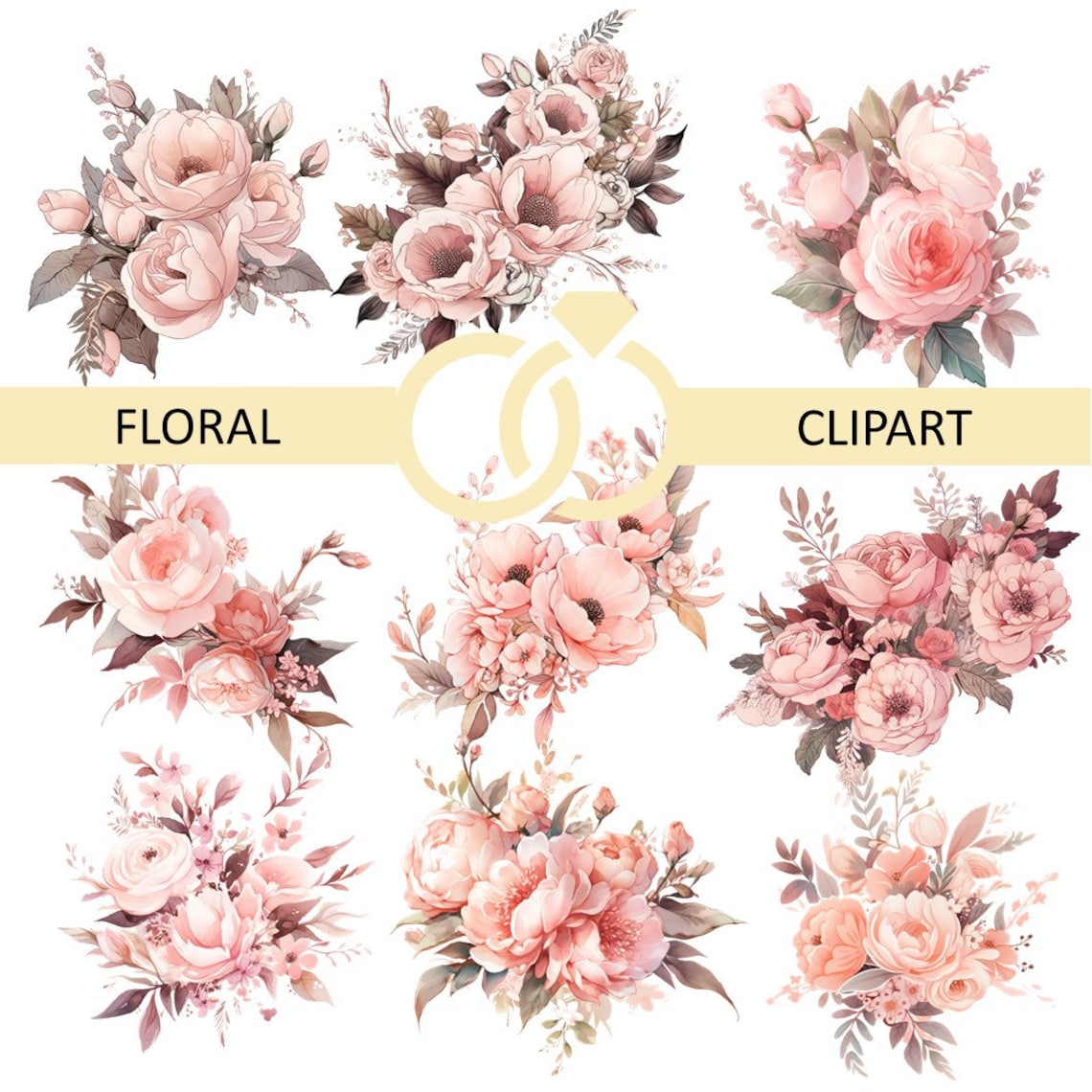 Watercolor Floral Wedding Clipart & Digital Paper Set (commercial Use ...